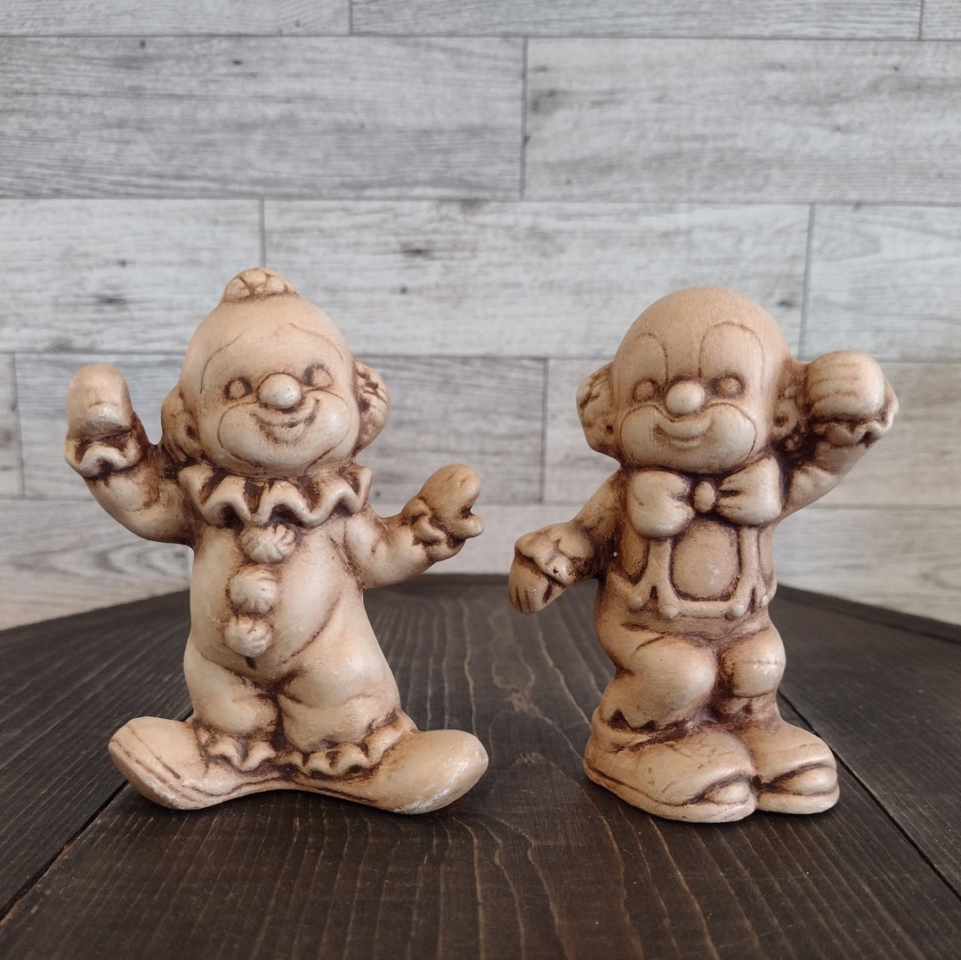 Vintage Small Hand Painted Ceramic Bisque Hobo Clown Figurines Set of 2 ...