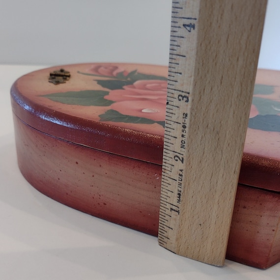 Vintage Heart Shaped Rose Toll Painted Wood Jewelry B… - Gem