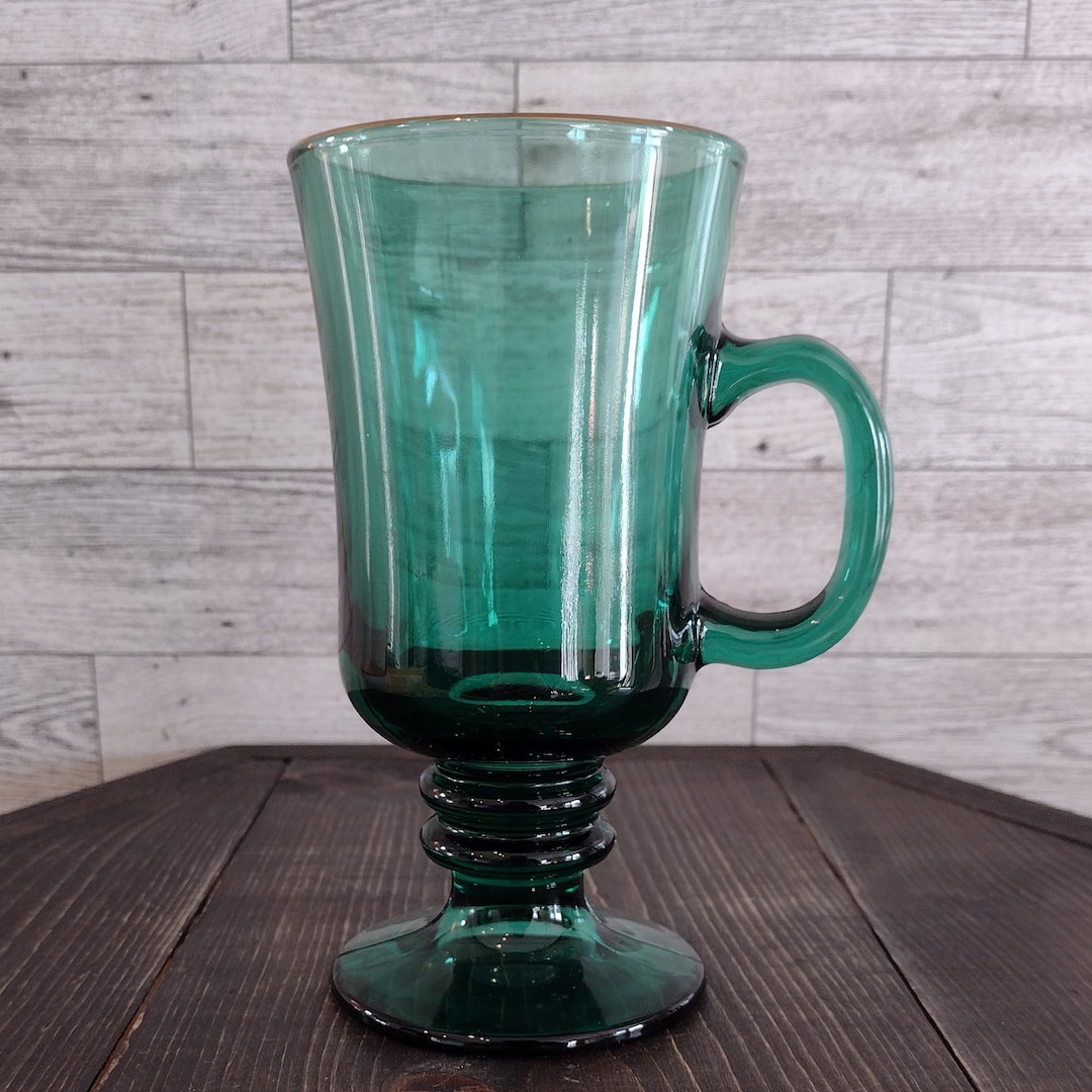 Vintage Libbey Green Glass Irish Coffee Mug Pedestal Handle Gold Rim ...