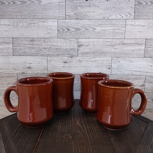 Vintage Rego Brown Glaze Sturdy Heavy Restaurant Coffee Mugs Set of 4 ...
