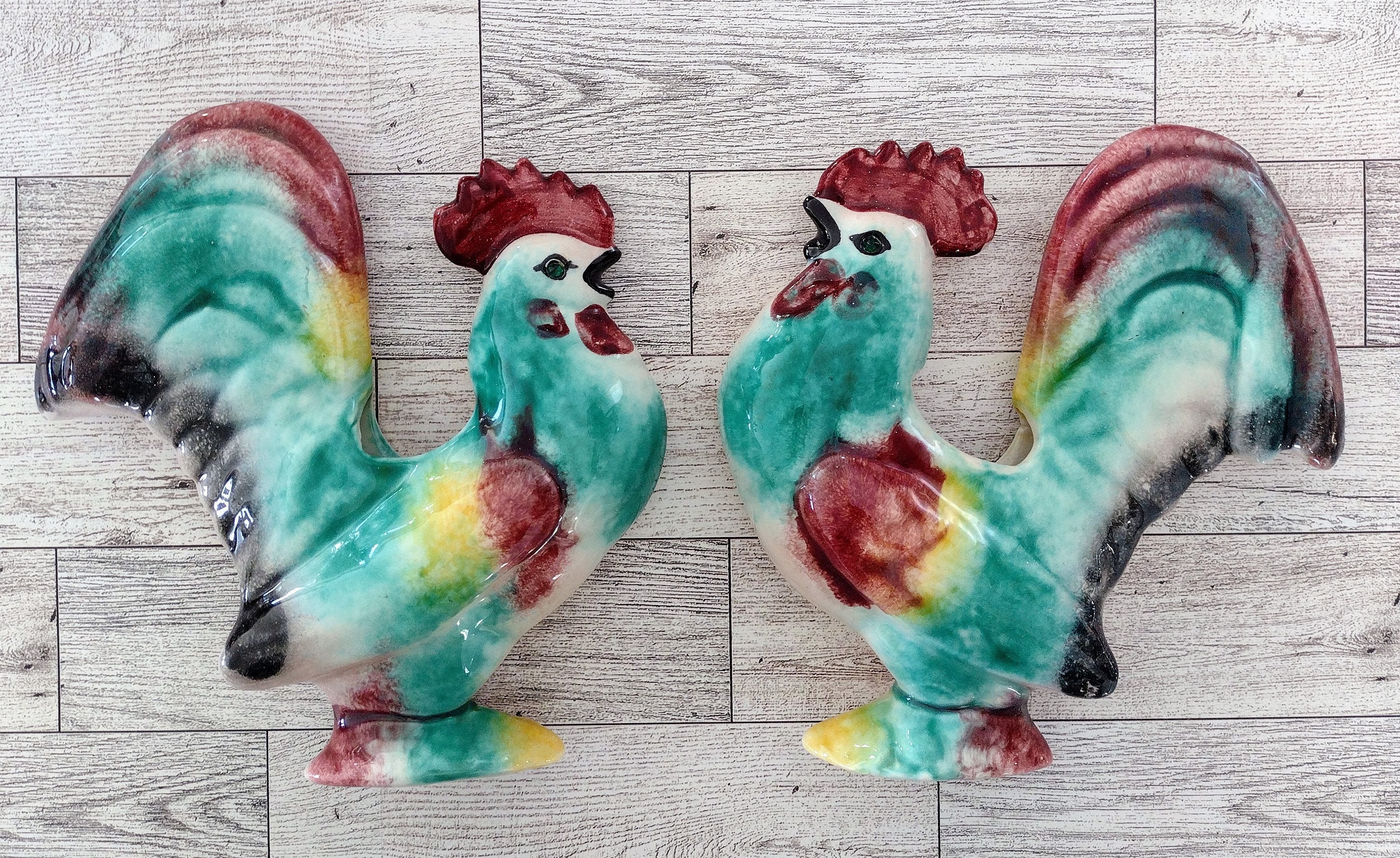 Vintage Mid Century Rooster Chicken Ceramic Wall Pockets Set - Etsy