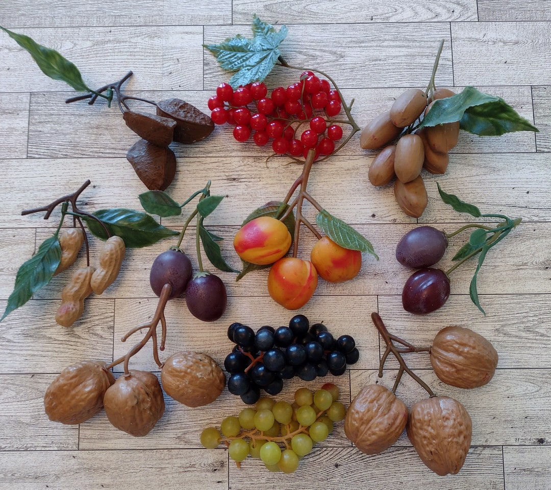 Vintage Plastic Faux Nuts and Fruit Assortment 11 Stem Pieces/vintage ...