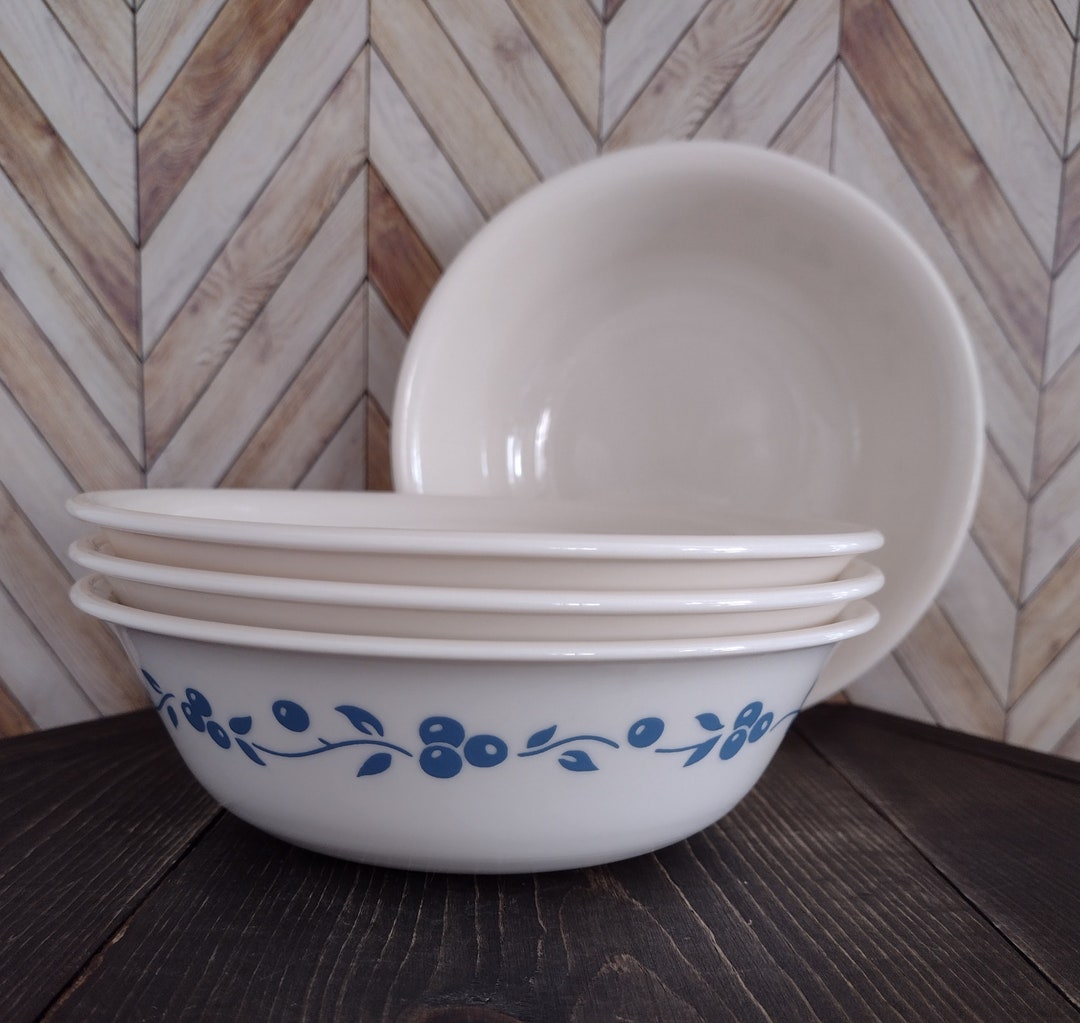 Vintage Corelle by Corning Blueberry Bouquet Almond Colored Bowls Set ...