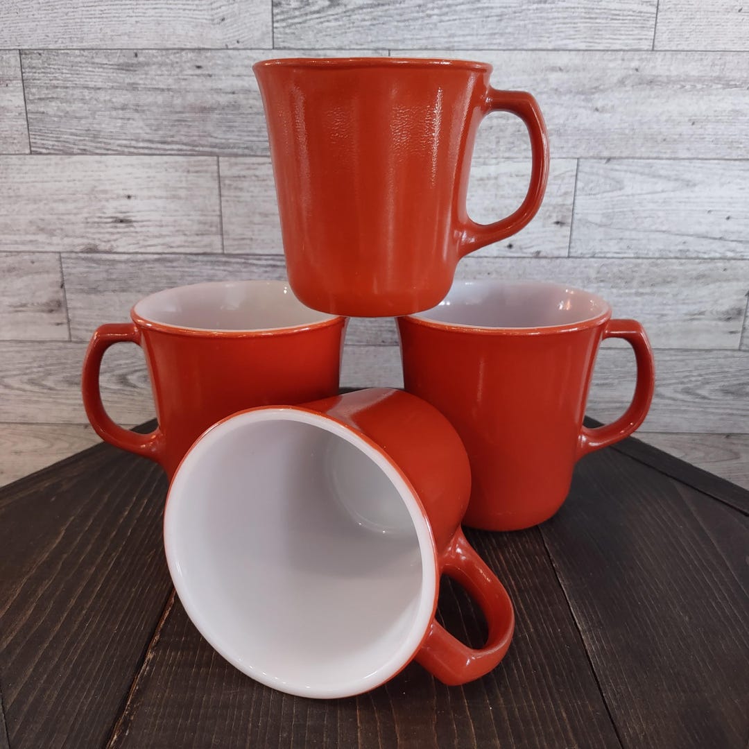 Vintage Corning Milk Glass Burnt Orange Coffee Cocoa Tea Cups Mugs Set ...