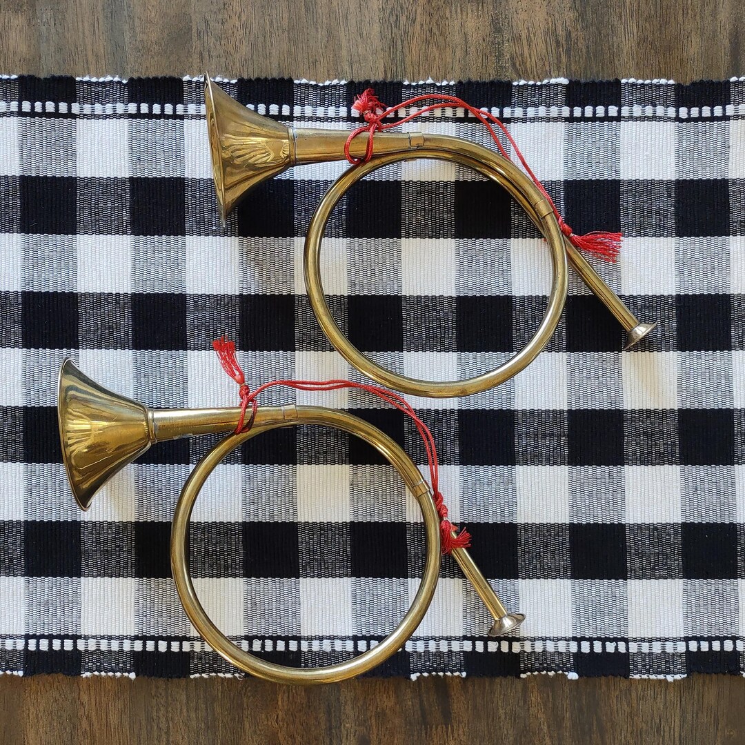 Vintage Medium Brass French Horns Bugle Décor Red Tassels Set of 2 ...