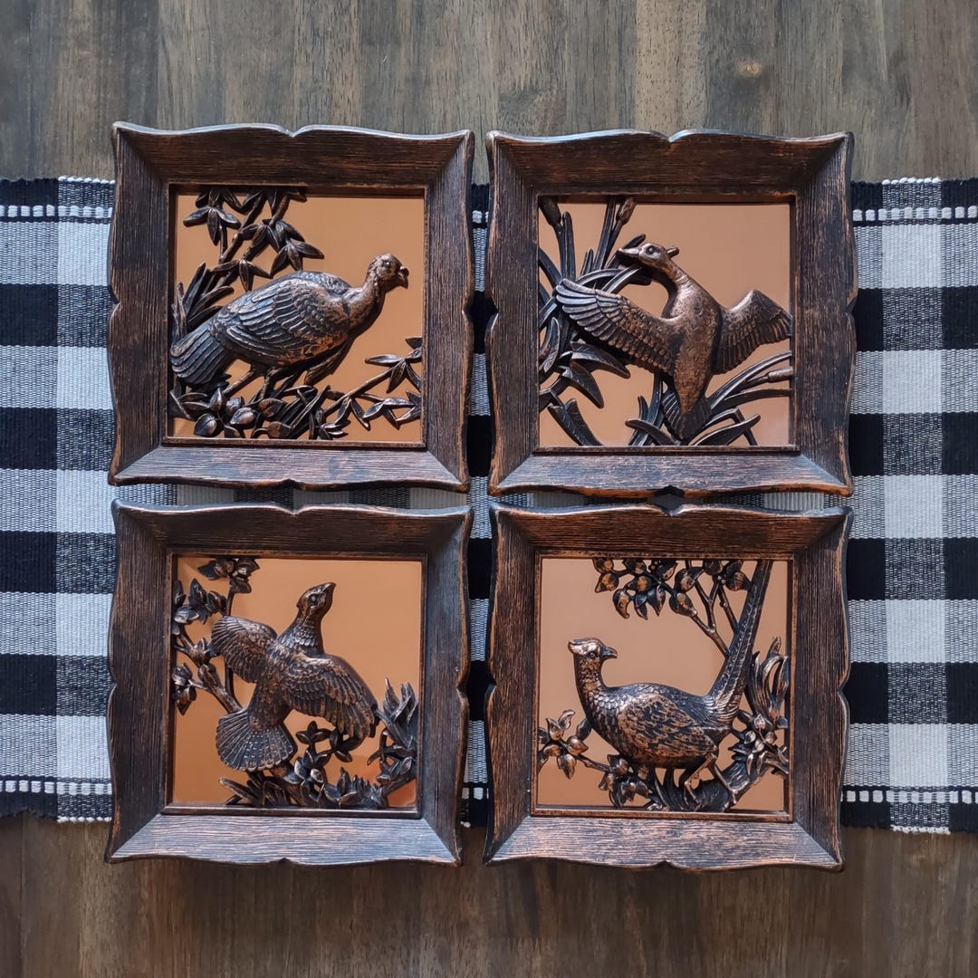 Vintage 1963 Dart Industries Plastic Raised Relief Game Birds on Copper ...