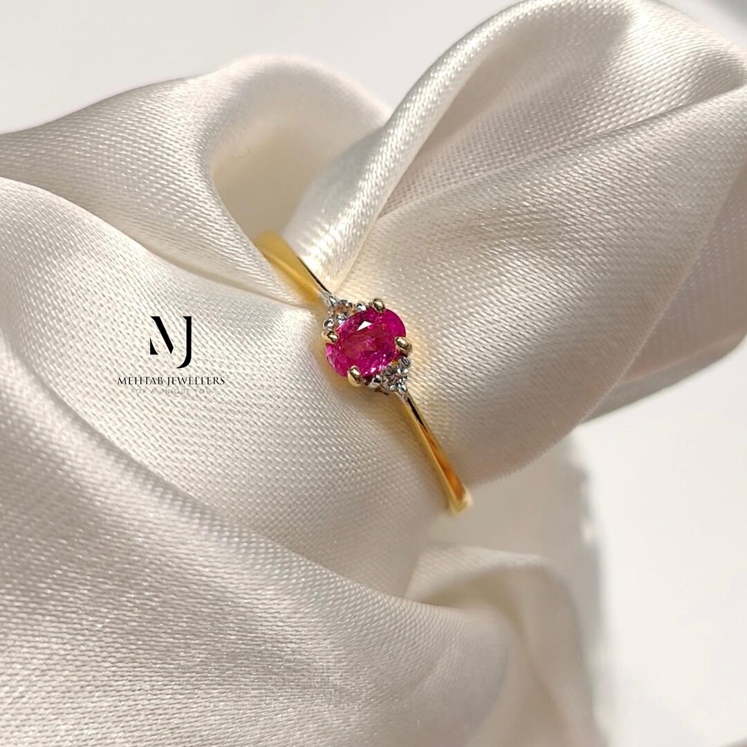 Natural Ruby Ring • Real 18K 21K Gold Ruby Ring for Women • July ...