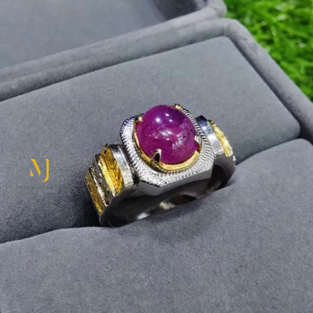 Natural Ruby Cab Ring – Handmade Sterling Silver 925 Rhodium & Gold ...