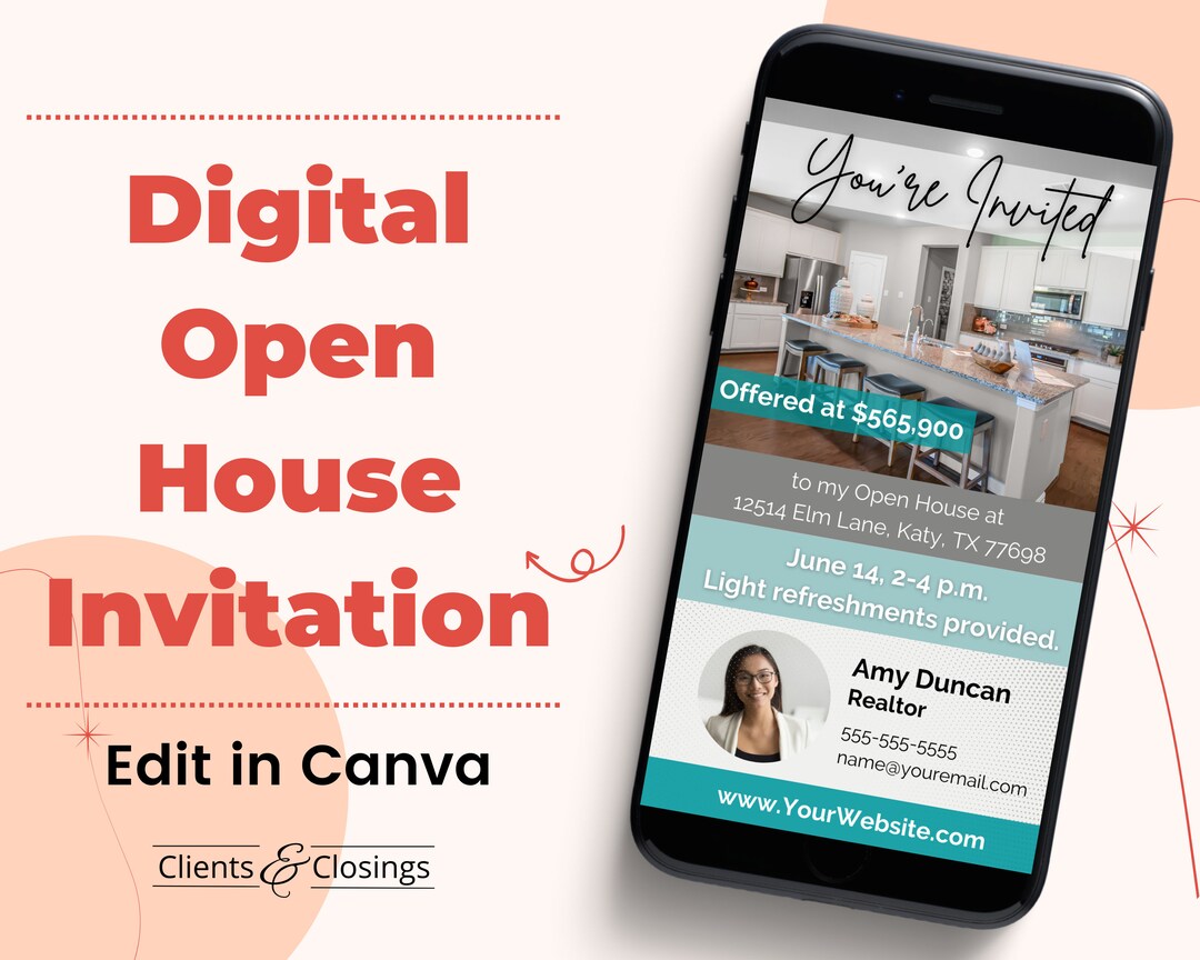 Digital Realtor Open House Invitation, Textable Template (canva) - Etsy