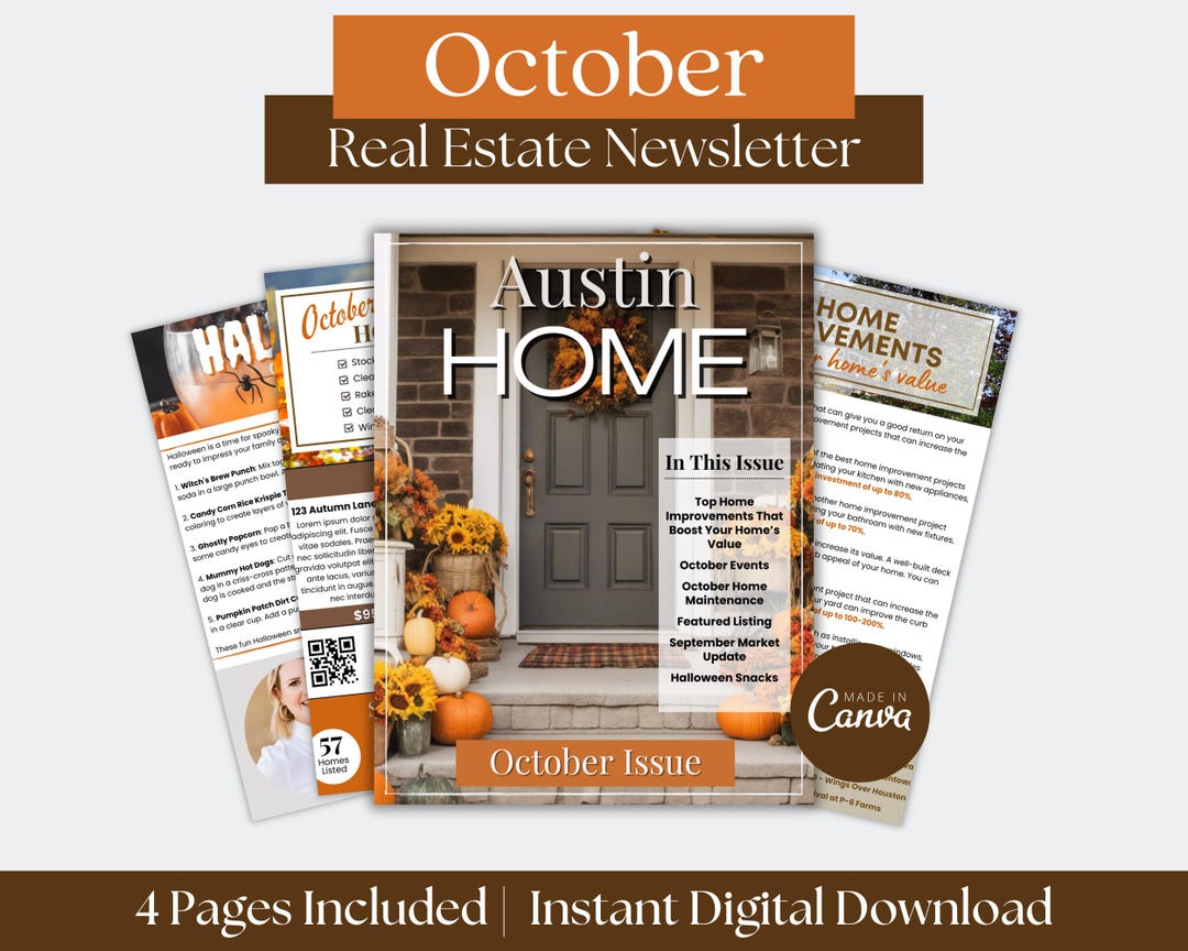 October Real Estate Newsletter Template, Realtor Marketing (canva ...