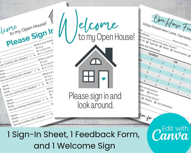 Open House Feedback Form, Sign In, Welcome Home Sign, Realtor Open ...