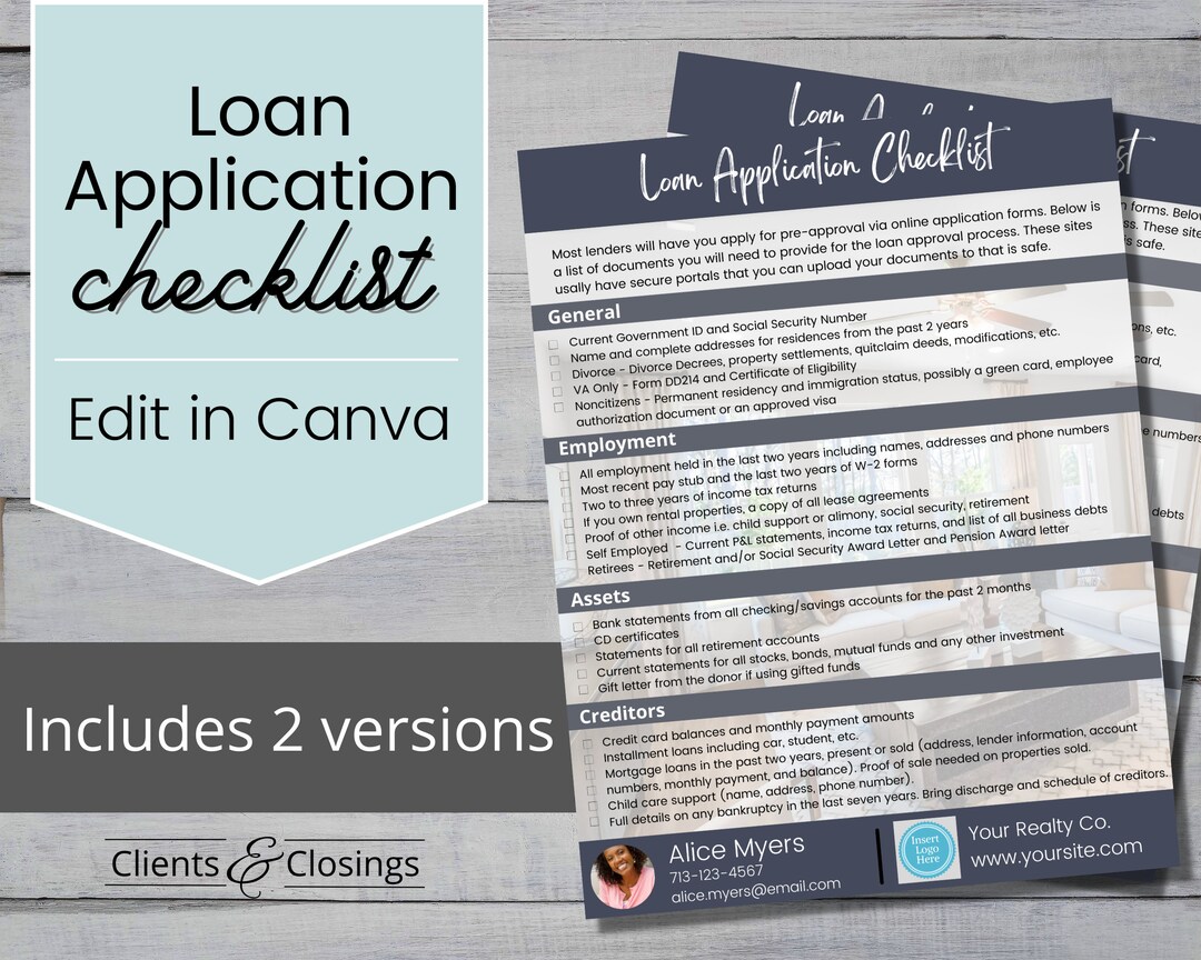 Loan Application Checklist, Mortgage Preapproval Guide (canva Editable ...
