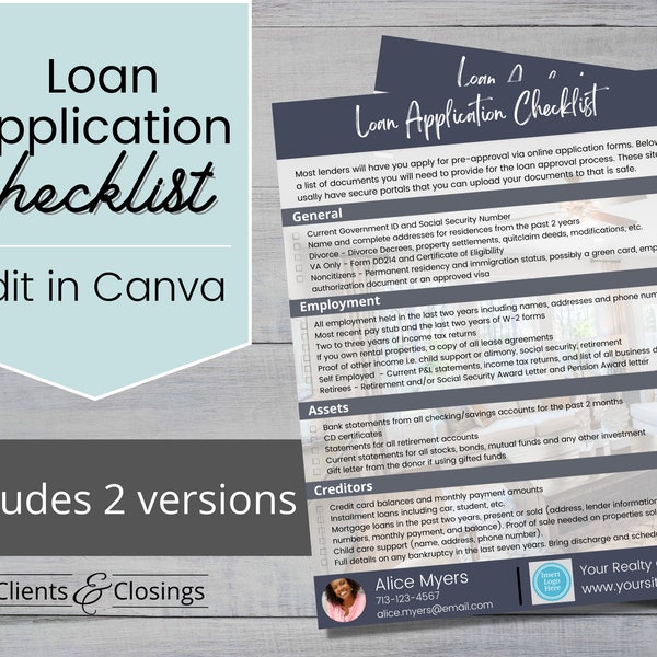 Loan Application Checklist Template - Etsy