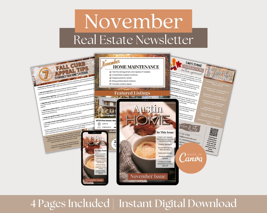 November Real Estate Newsletter, Fall Real Estate Templates, Realtor ...