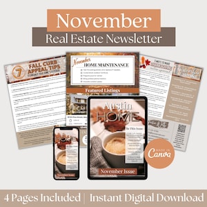 November Real Estate Newsletter, Fall Real Estate Templates, Realtor ...