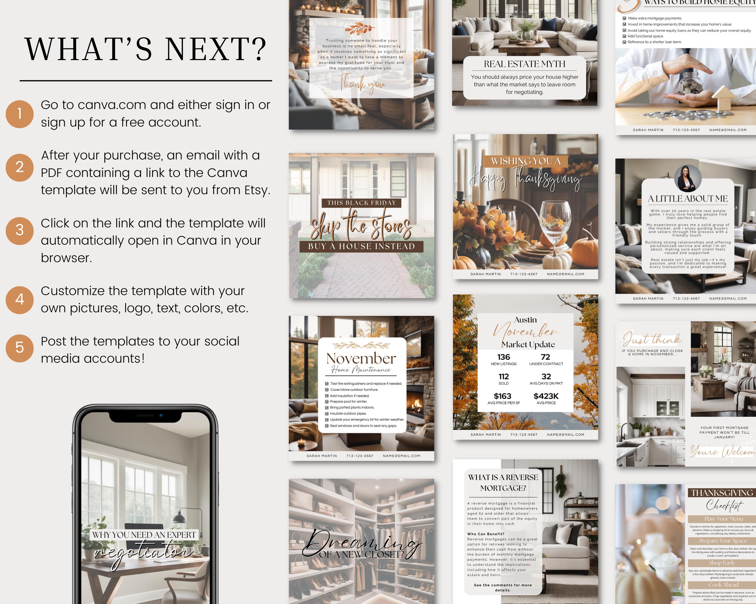 November Real Estate Social Media Posts, Fall Instagram Templates, Real ...