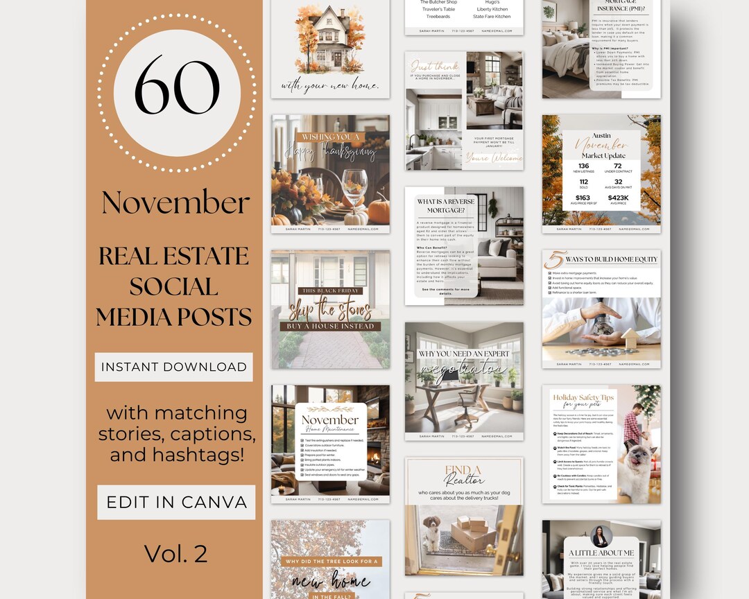 November Real Estate Social Media Posts, Fall Instagram Templates, Real ...