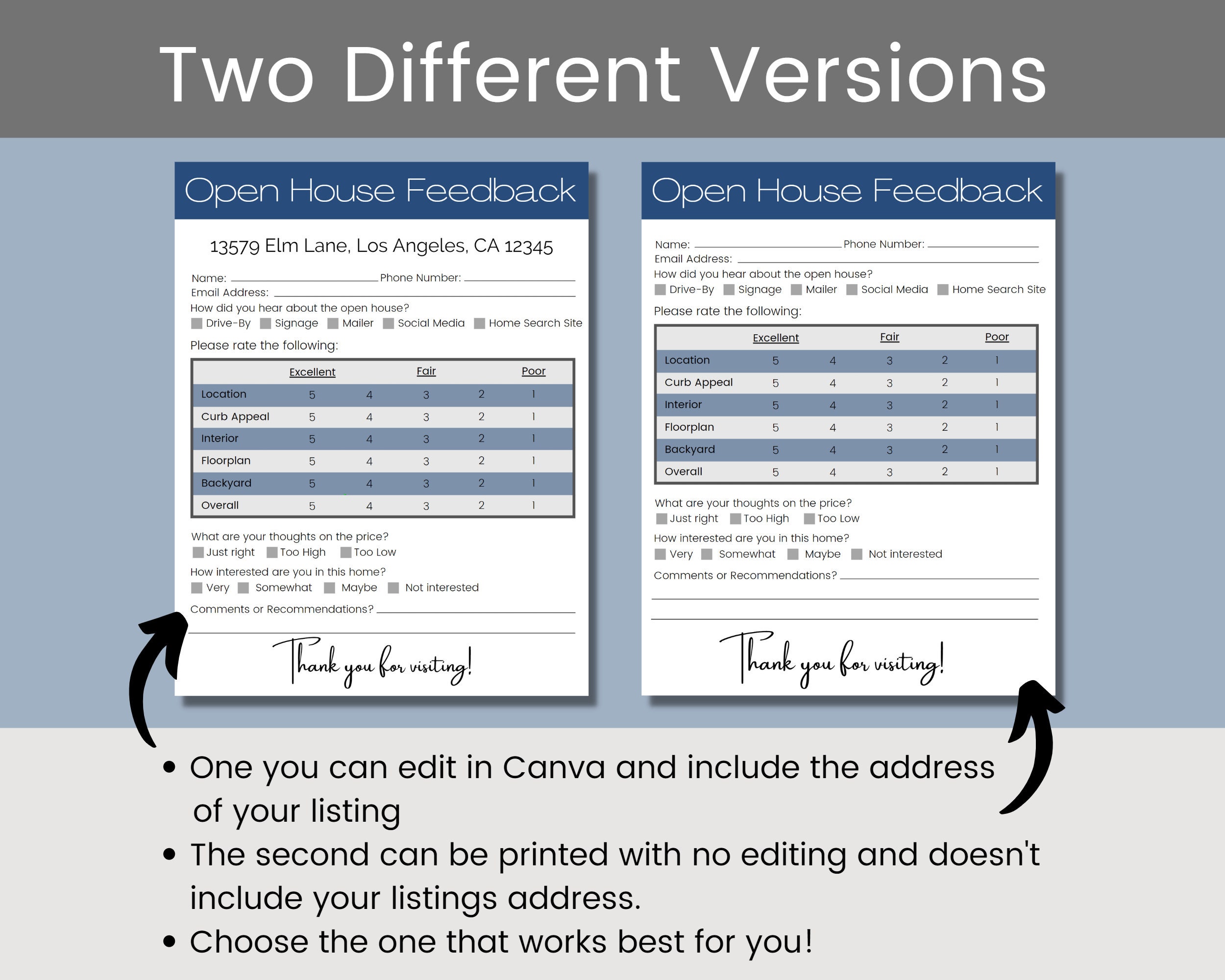 Real Estate Open House Feedback Form, Realtor Open House, Open House ...