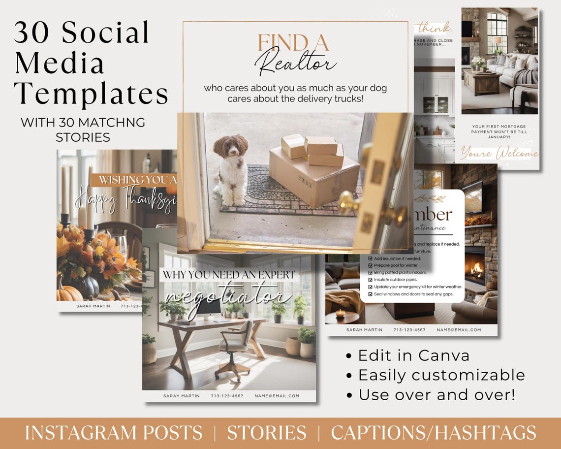 November Real Estate Social Media Posts, Fall Instagram Templates, Real ...