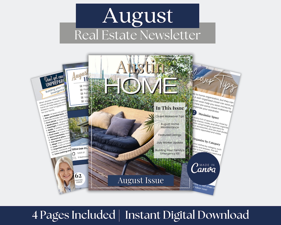 August Real Estate Newsletter Template, Realtor Marketing (digital ...