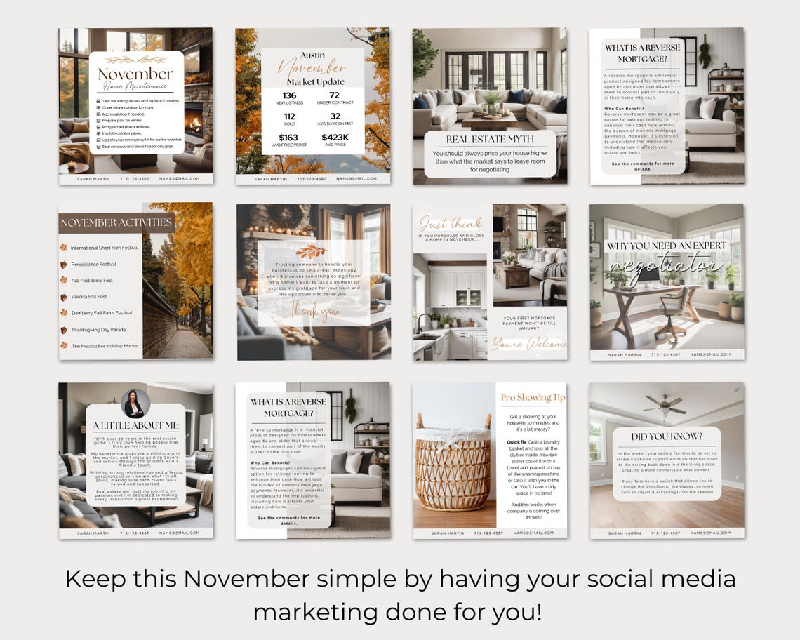 November Real Estate Social Media Posts, Fall Instagram Templates, Real ...