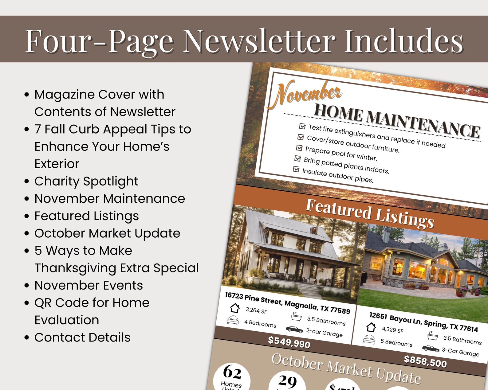 November Real Estate Newsletter, Fall Real Estate Templates, Realtor ...