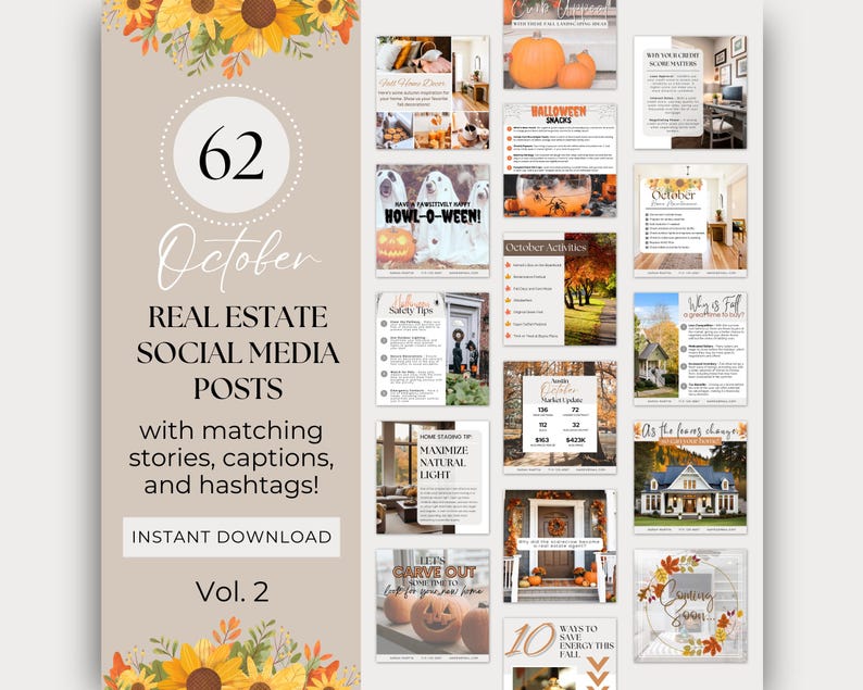 October Real Estate Social Media Posts, Fall Realtor Templates (digital ...
