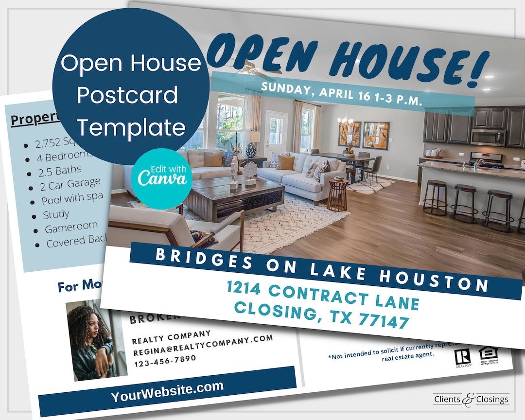 Open House Postcard, Real Estate Postcard Template, Open House Template ...