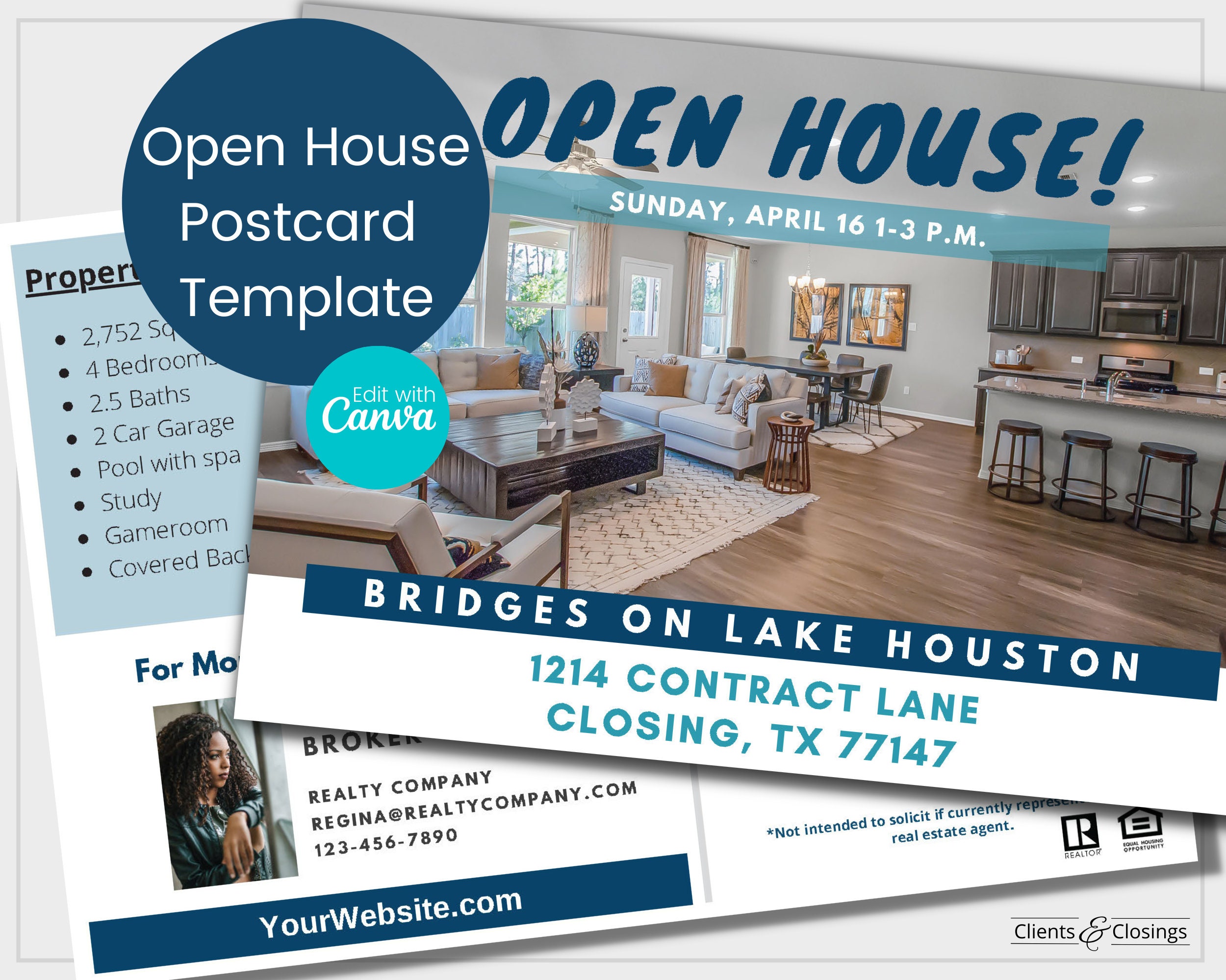 Open House Postcard, Real Estate Postcard Template, Open House Template ...