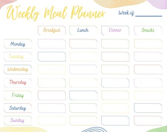 Weekly Meal Planner - Rainbow - Etsy
