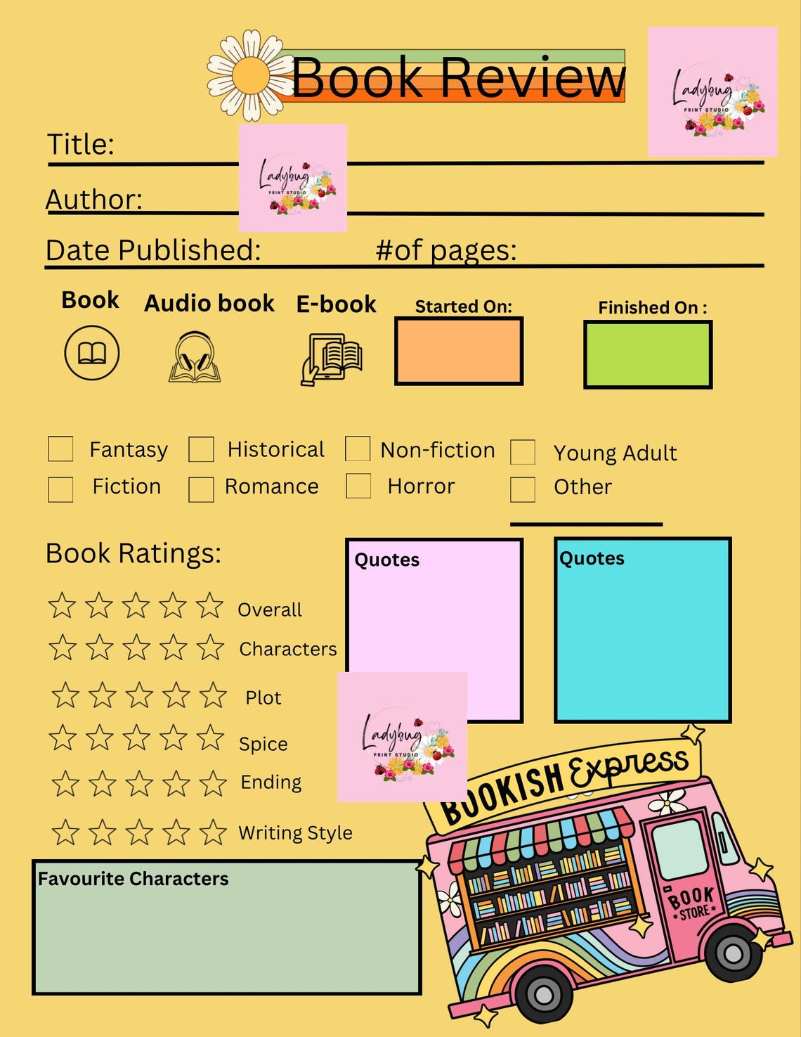 Book Review Template, Book Quote Print, Reading Logs, Gift for ...