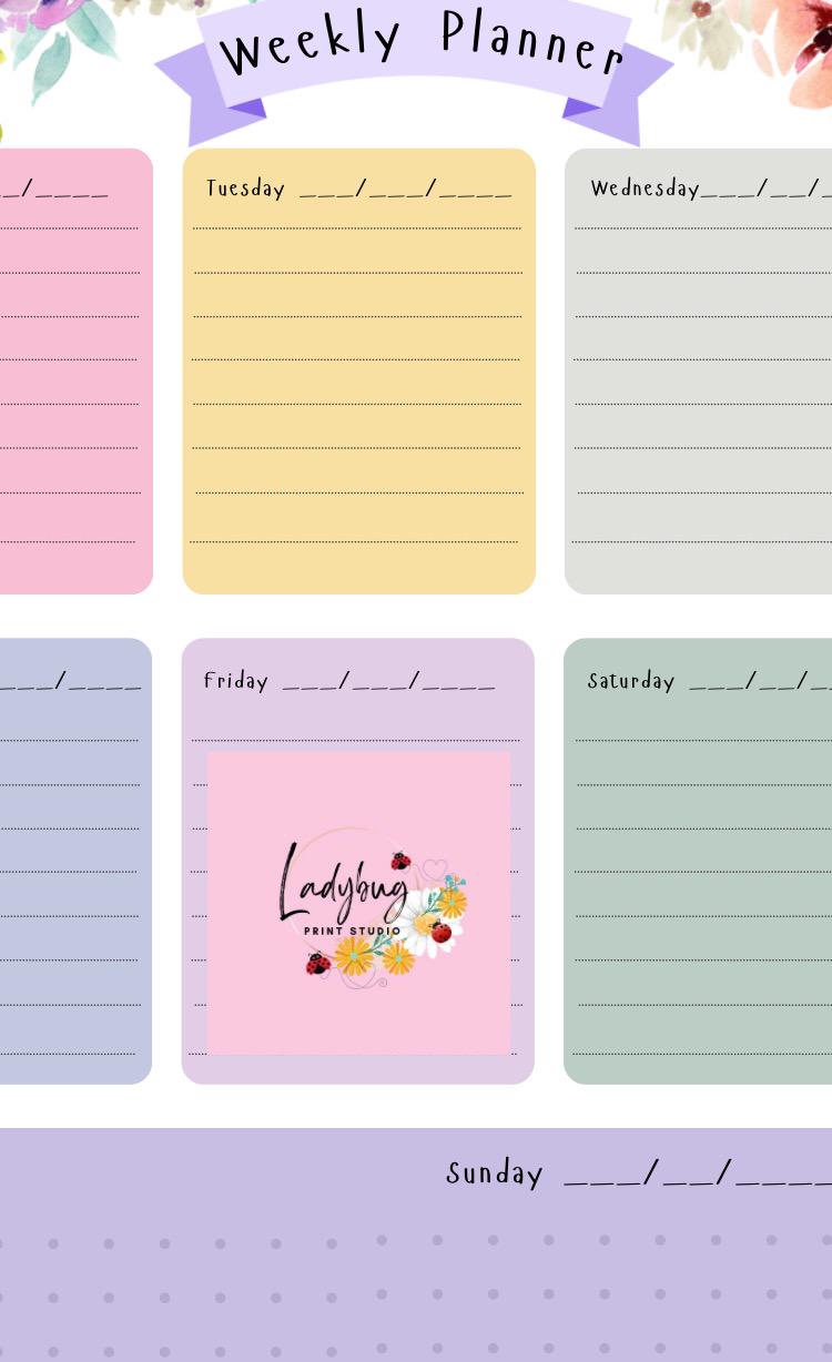 Weekly Colorful Planner, Digital Planner Printable, Work From Home ...