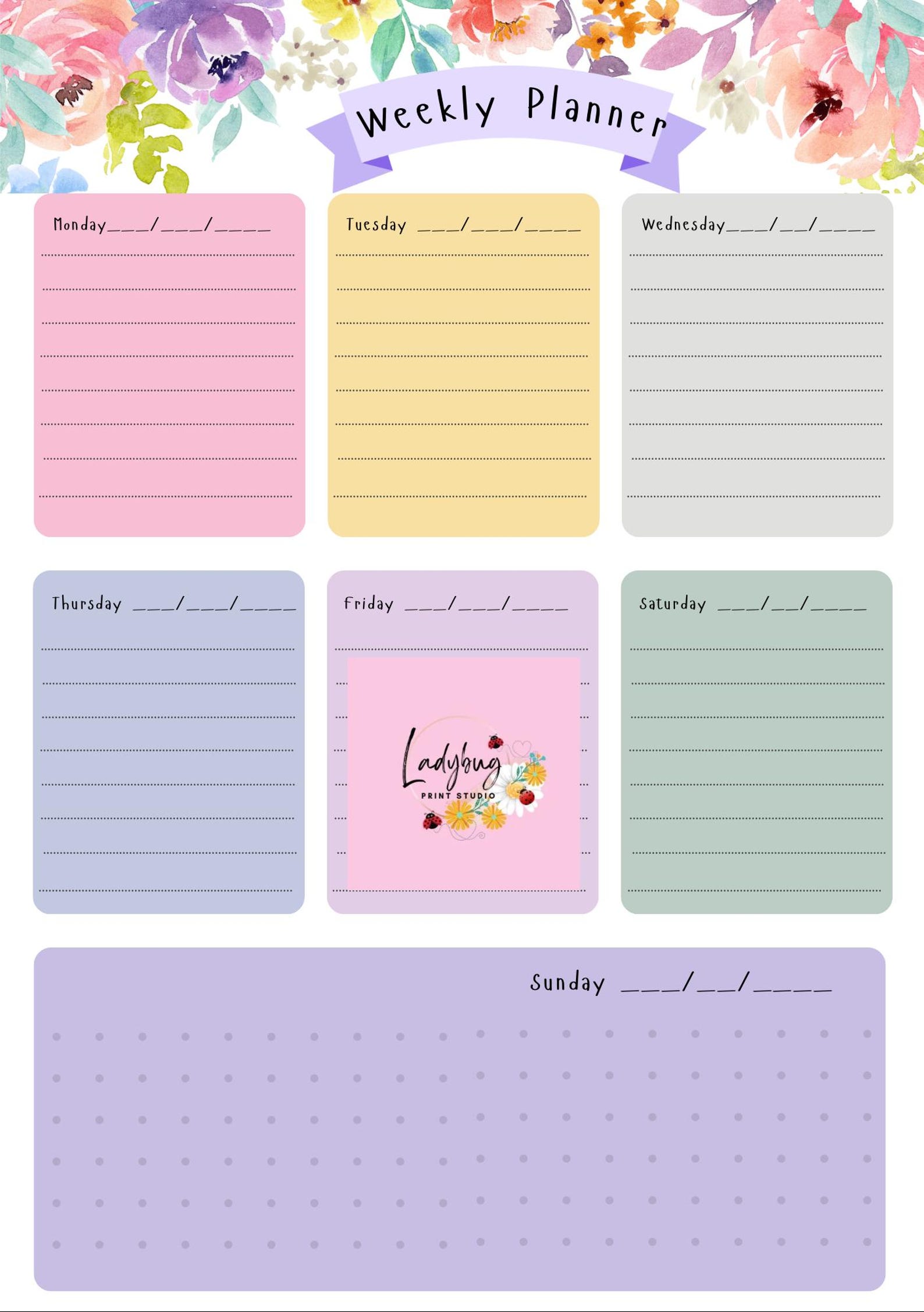 Weekly Colorful Planner, Digital Planner Printable, Work From Home ...