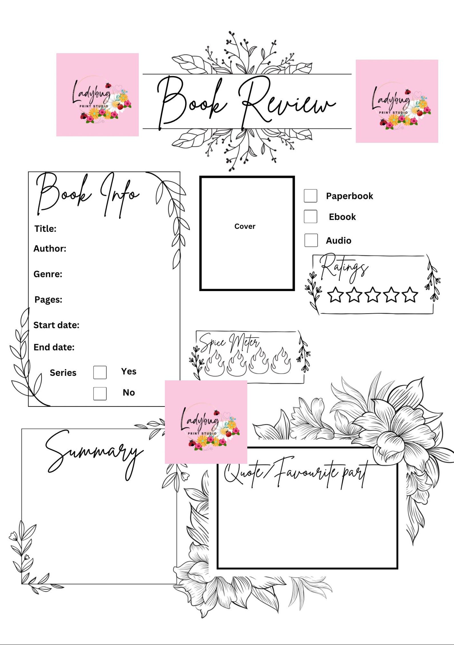 Book Review Template, Book Quote Print, Reading Logs, Gift for ...