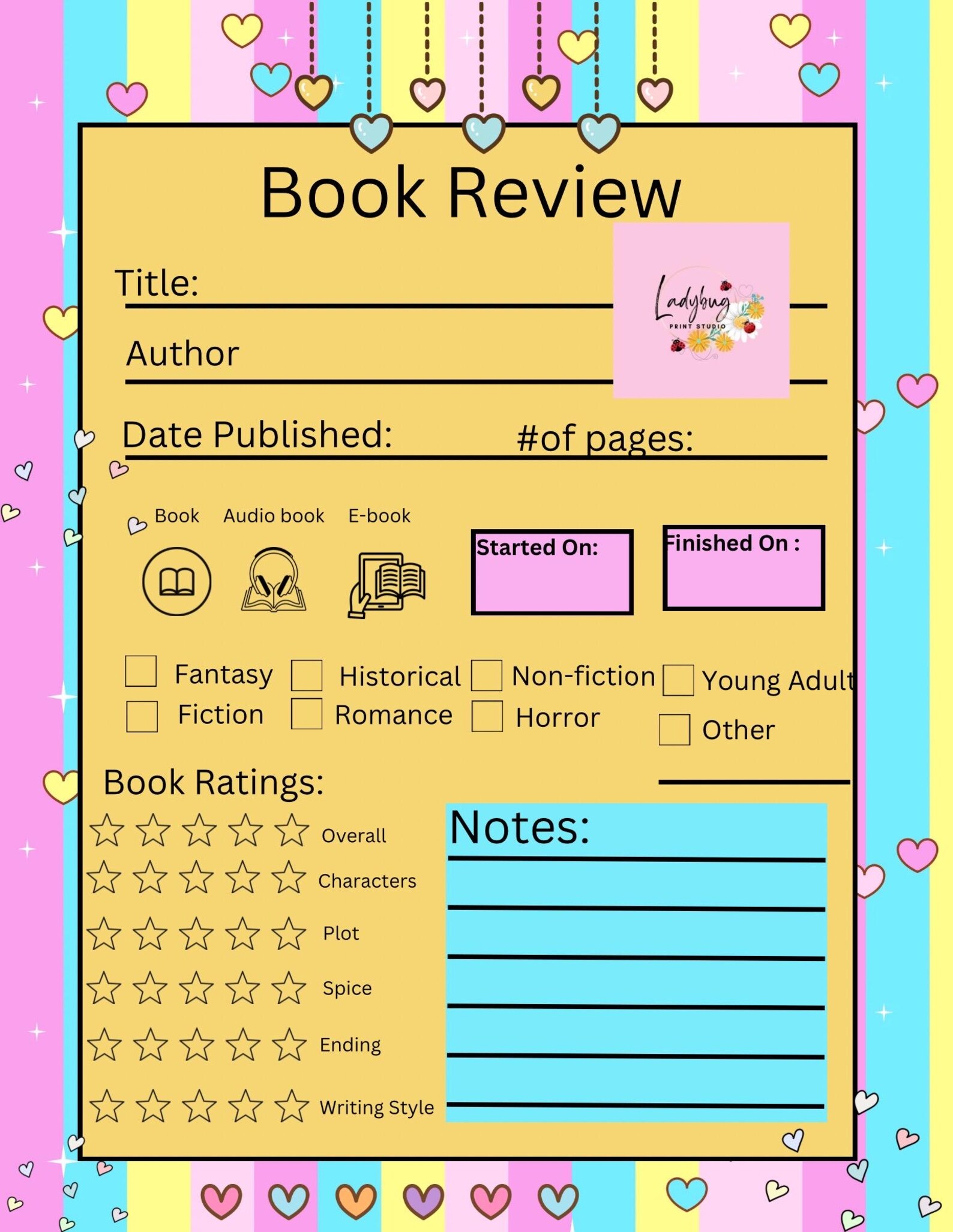 Book Review Template, Book Quote Print, Reading Logs, Gift for ...