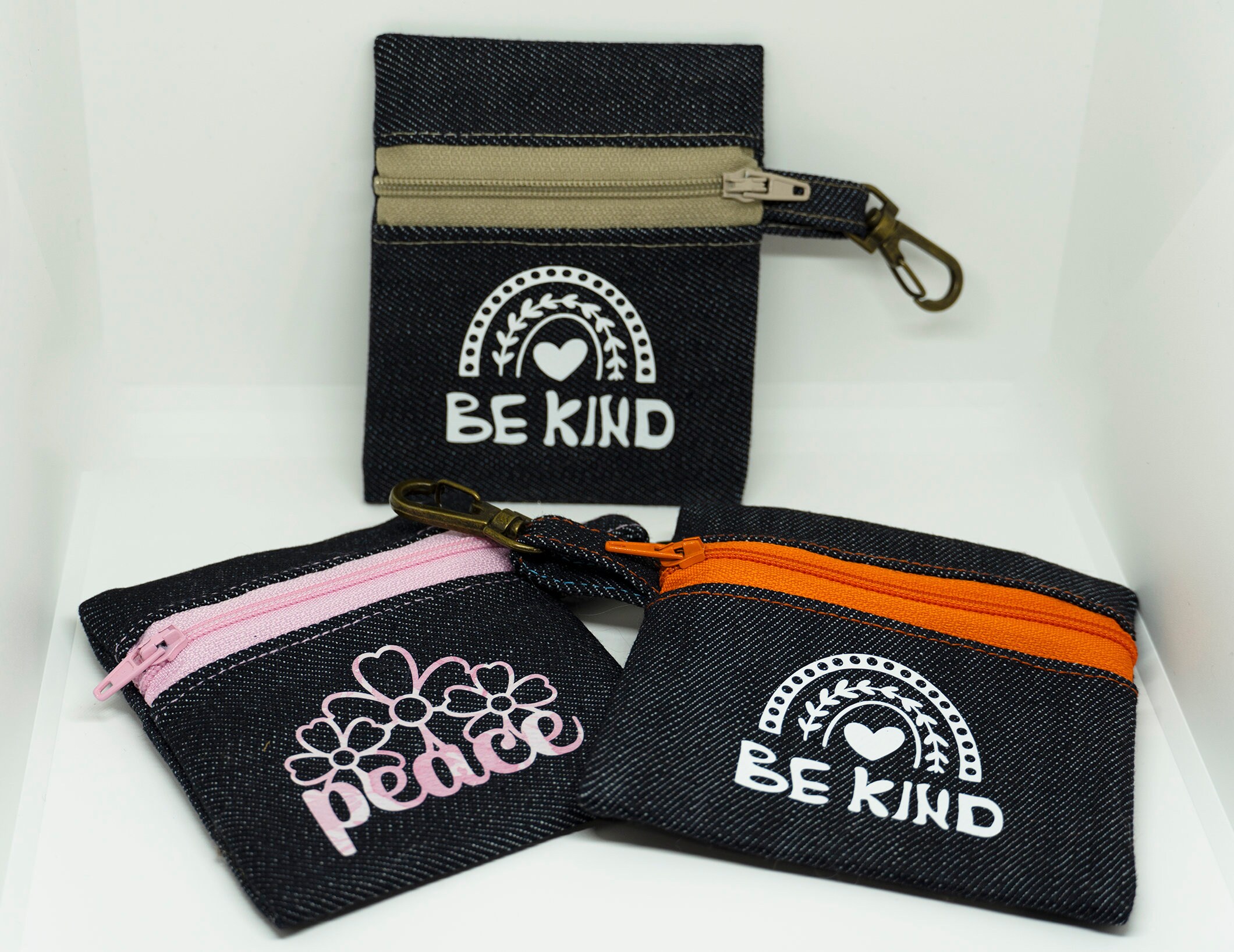 Buddhist Auspicious Be Kind Design Denim Zipper Mini Bag/ Key Chain ...