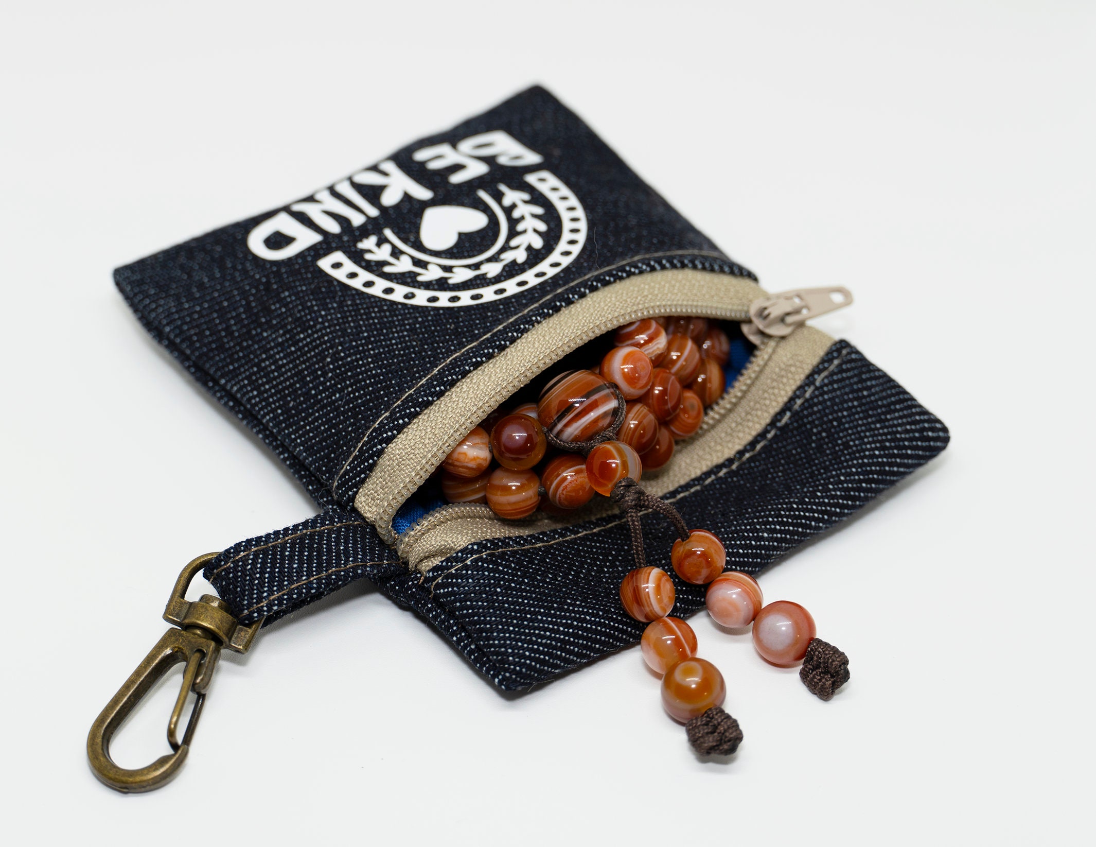 Buddhist Auspicious Be Kind Design Denim Zipper Mini Bag/ Key Chain ...