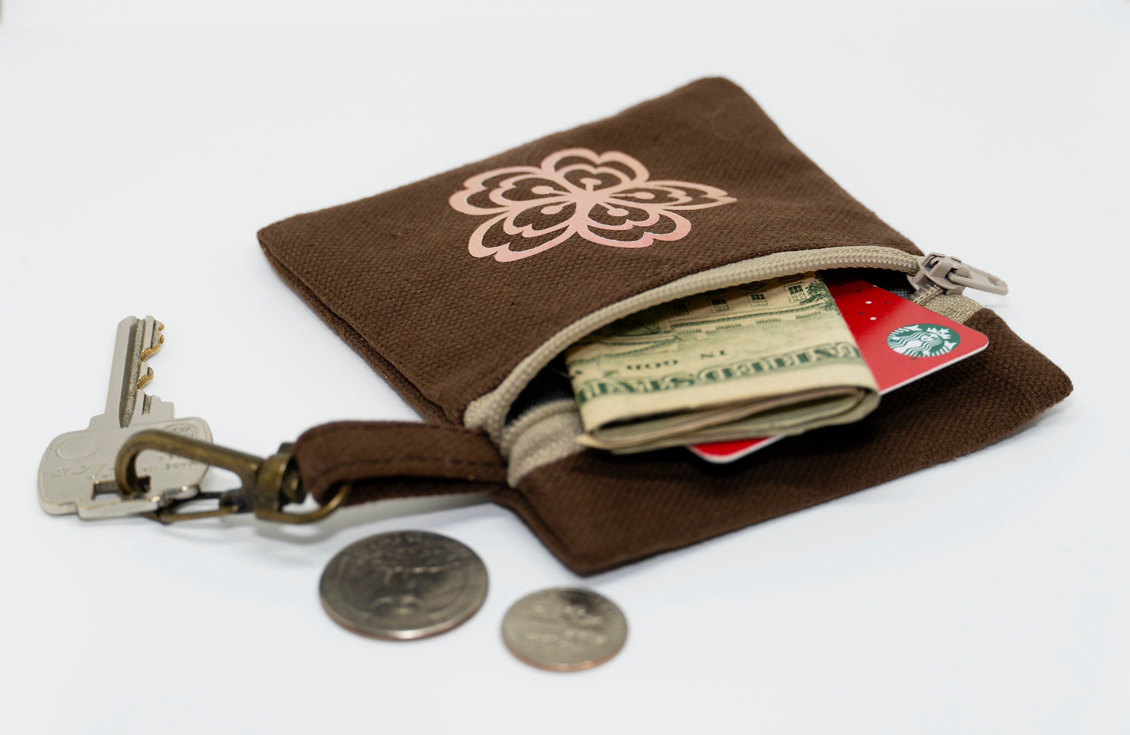 Buddhist Auspicious Sakura Design Canvas Zipper Mini Bag/ Key Chain ...