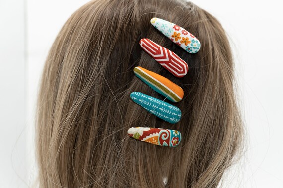 Set of 5 Colorful Flowery Fabric Covered Snap Clip Hair Snap - Etsy