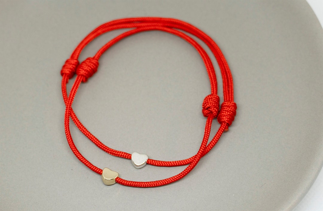 Red String Heart Friendship Bracelet: Lucky Knot Braid Tibetan Buddhist ...