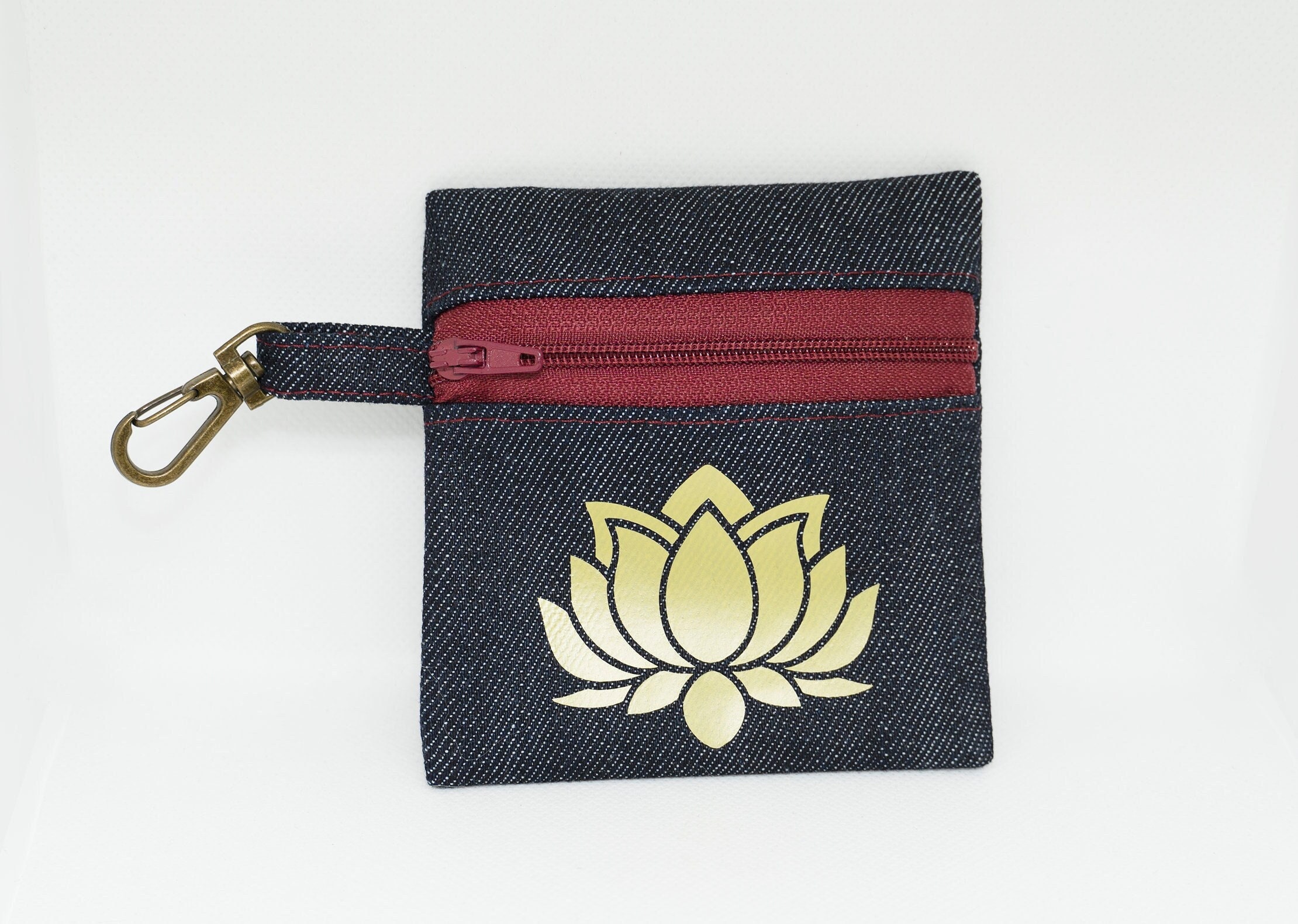 Tibetan Buddhist Auspicious Lotus Design Denim Zipper Mini Bag/ Key ...