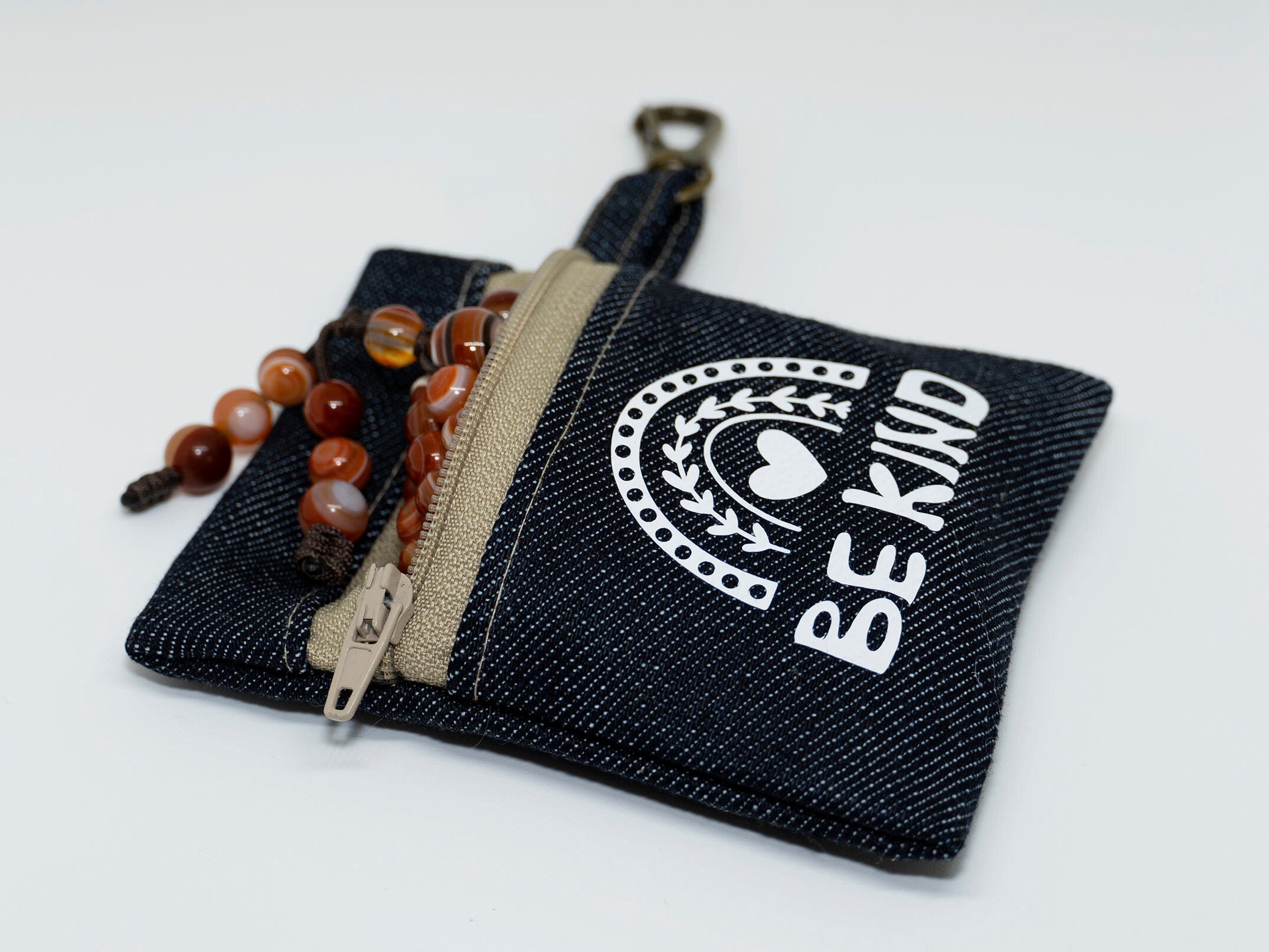 Buddhist Auspicious Be Kind Design Denim Zipper Mini Bag/ Key Chain ...