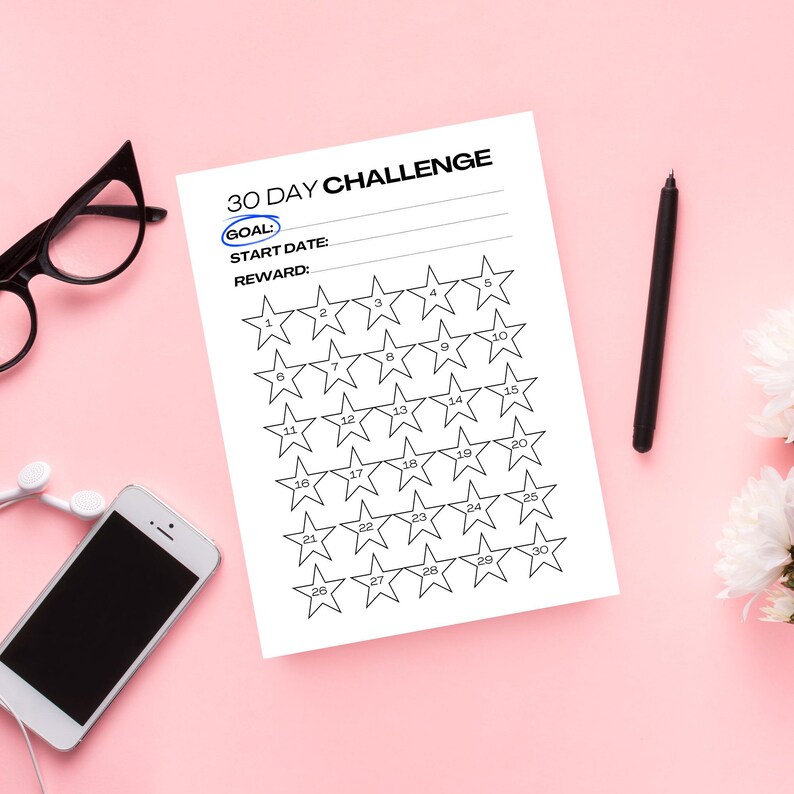 30-day Challenge Tracker, Habit Building Stars Design, 30-day Habit ...