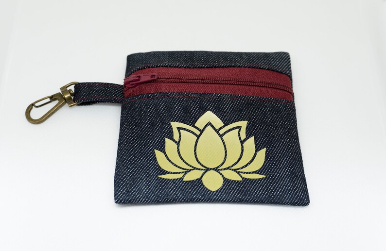 Tibetan Buddhist Auspicious Lotus Design Denim Zipper Mini Bag/ Key ...