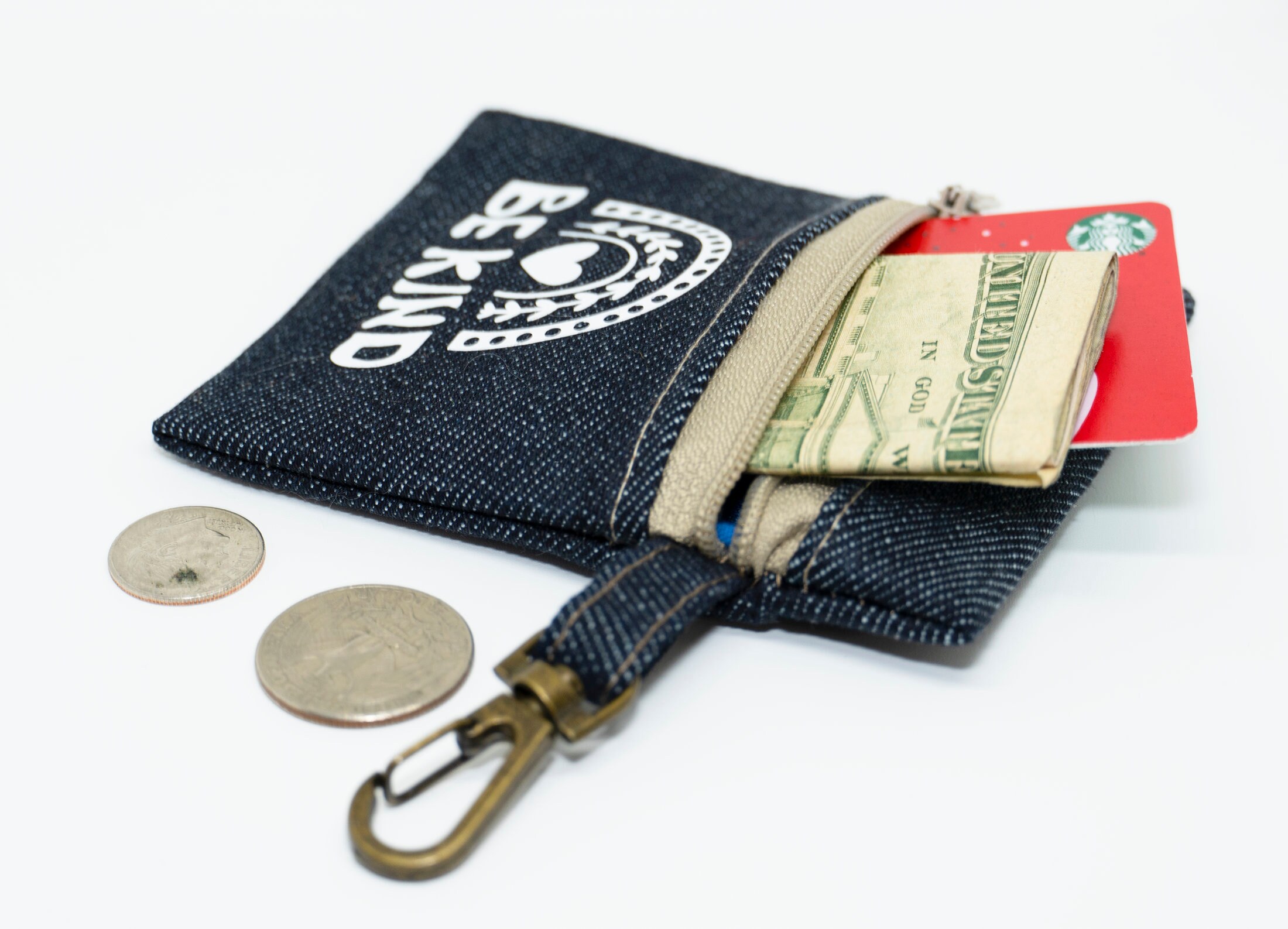 Buddhist Auspicious Be Kind Design Denim Zipper Mini Bag/ Key Chain ...