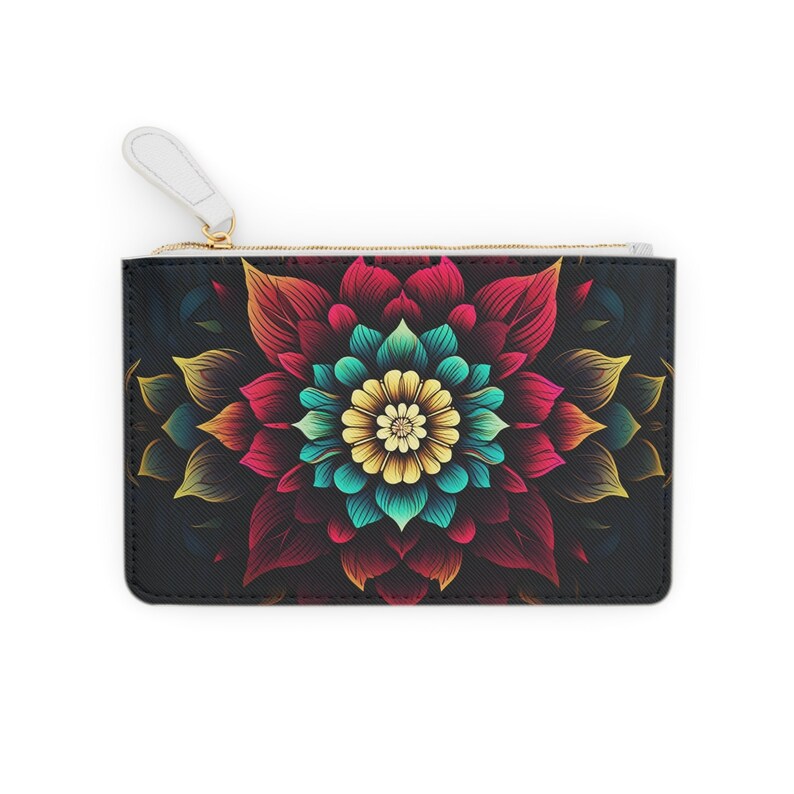 Vegan Leather Colorful Floral Mandala Lotus Mini Clutch Bag, Vegan ...