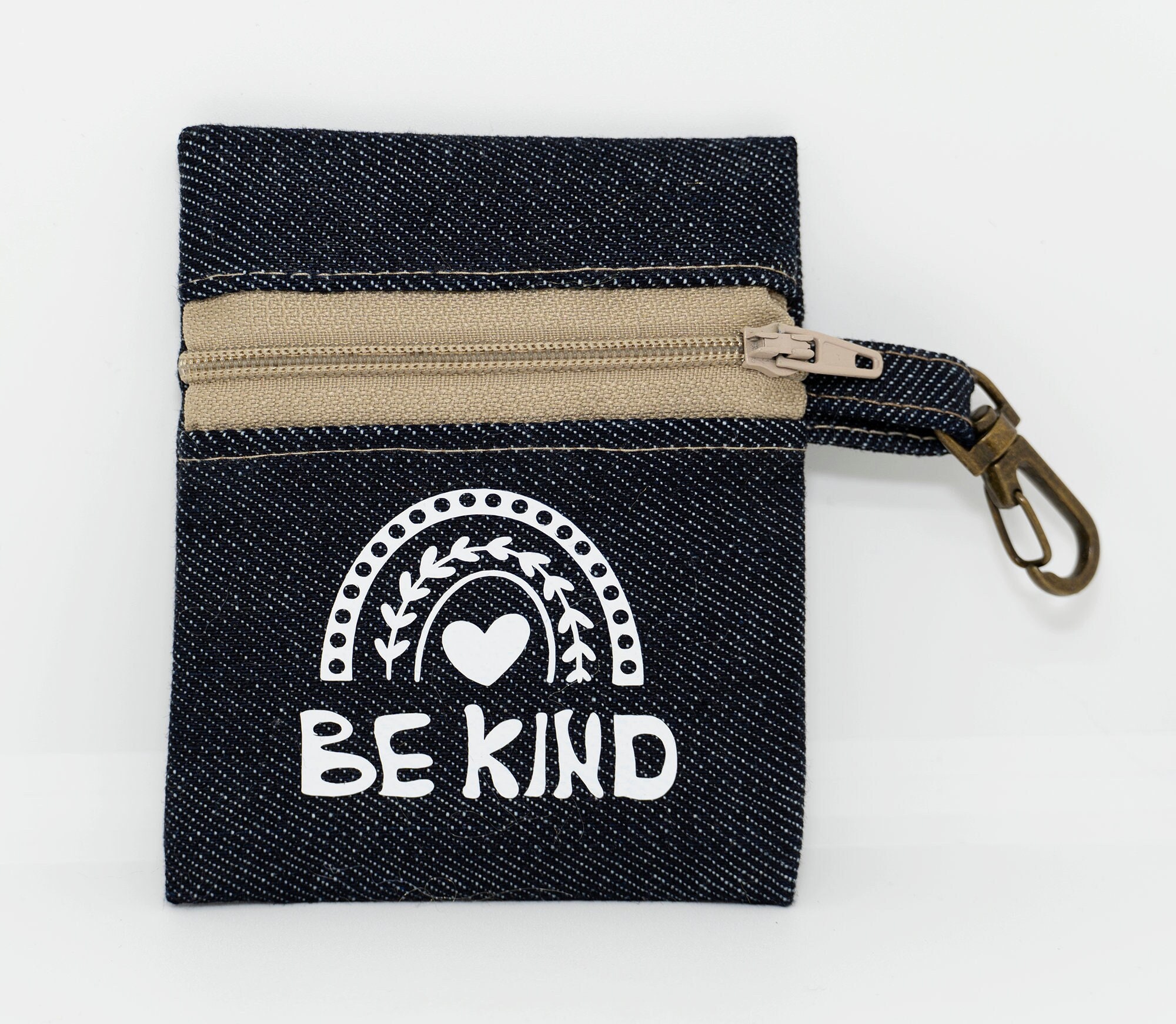 Buddhist Auspicious Be Kind Design Denim Zipper Mini Bag/ Key Chain ...