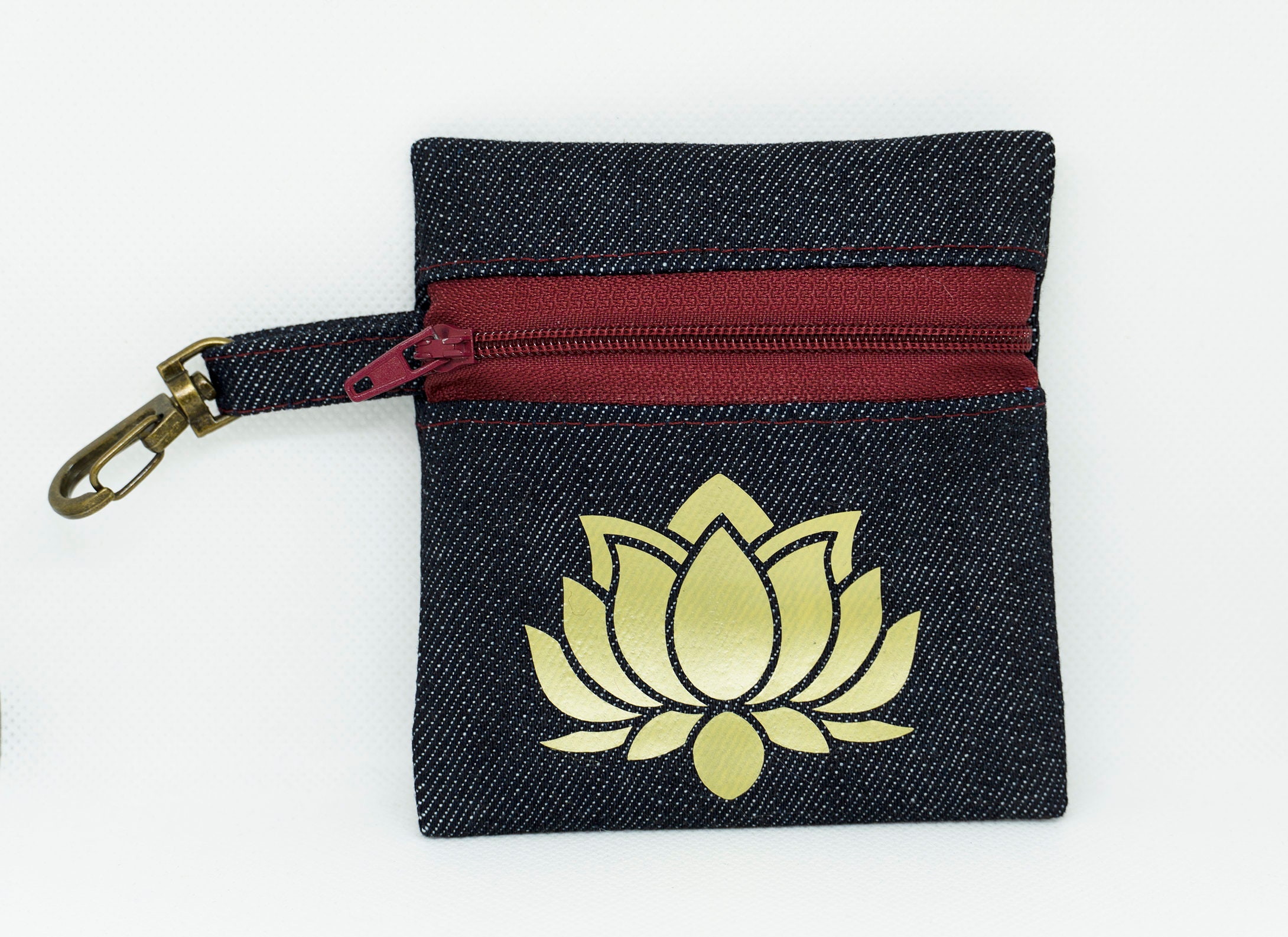 Tibetan Buddhist Auspicious Lotus Design Denim Zipper Mini Bag/ Key ...