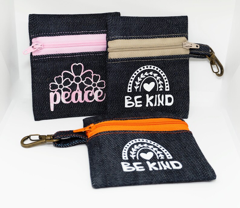 Buddhist Auspicious Be Kind Design Denim Zipper Mini Bag/ Key Chain ...