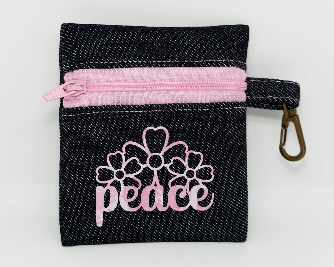 Buddhist Pink Peace Floral Design Denim Zipper Mini Bag/ Key Chain ...